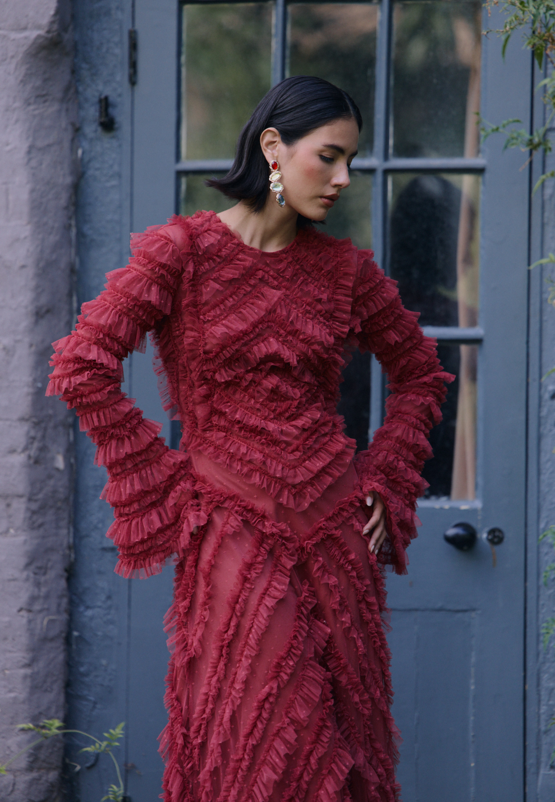 Jane Modest Ruffle Maxi Dress | MTZ250112 – MARYISA